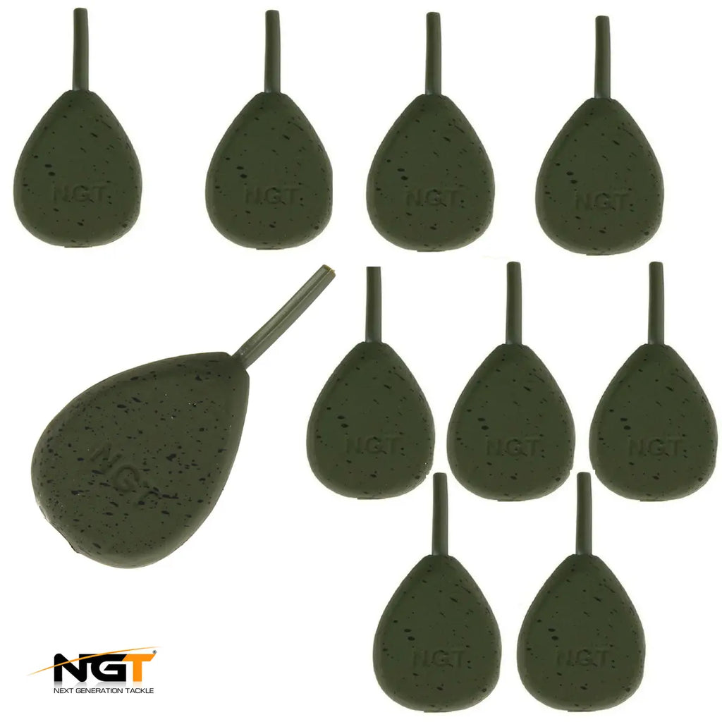 NGT Inline Flat Pear Lead Pack of 10 – Taskers Angling